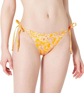 Amazon Essentials Damen Bikiniunterteil mit seitlicher Schnürung, Gelb Mehrfarbig Folk-Blumenmuster, 36