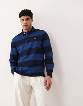 GANT Polo de rugby &agrave; rayures - Bleu indigo