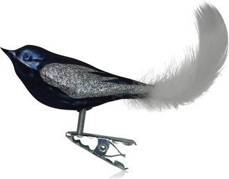Lauschaer Glas Christbaumschmuck Vogel mit Federschwanz dunkelblau matt 3 Stück Christbaumschmuck Weihnachtsbaumschmuck mundgeblasen, handdekoriert
