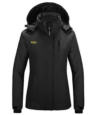 Wantdo Femme Veste de Montagne Outdoor coupe-vent avec Capuche Extérieur Manteau dhiver Chaud Amovible Veste Imperméable Veste Randonnée pour Voyage Noir L