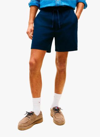Tommy Hilfiger Short droit &agrave; logo en coton et lin