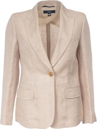 Max Mara Femme, Vestes, Beige, Taille: 42 FR Blazer monopetto en toile de lin