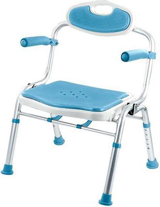Generic Klappbarer Duschstuhlsitz aus Edelstahl 304 mit Polster, tragbarer Reiseduschhocker mit 136 kg, Rutschfester Badestuhl(Blue,with backrest)