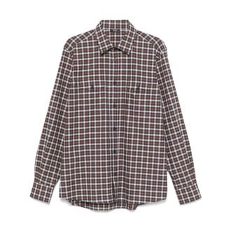 PESERICO Schokoladenbraunes kariertes Baumwollhemd - - Shirts - Herren - Braun - XL