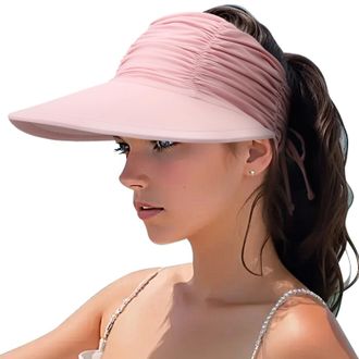 Dreshow Damen Visor Sonnenhut Breite Krempe Hut Einstellbar Faltbarer Pferdeschwanz Strandhut Sommer UV Schutz Au&szlig;en Hut UPF 50+