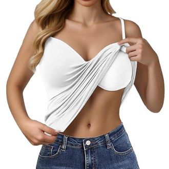 Generic D&eacute;bardeur pour femme avec soutien-gorge int&eacute;gr&eacute; - Bretelles spaghetti - Hauts en coton - Haut basique pour femme - Col rond - D&eacute;bardeur sans manches -