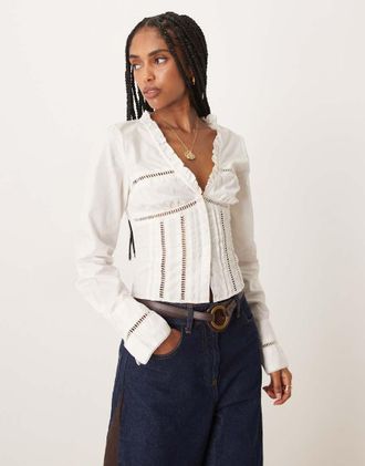 Free People Frankie - Top corset &agrave; manches longues - Ivoire-Blanc