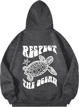 Generic Sweat à capuche pour femme - Sweat à capuche surdimensionné avec imprimé tortue - Haut ample - Loose - Loisirs - Hauts streetwear - Manches longues, g