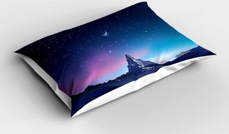 Abakuhaus Halbmond Kissenbezug, Aurora Borealis Berg, Dekorativer Standard King Size Gedruckter Kissenbezug, 80 x 40 cm, Pale Purple Meer blau Dunkel Violet Blu
