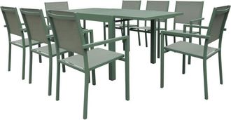 Happy Garden Salon de jardin VENEZIA extensible 90/180 en textil&egrave;ne vert sauge 8 places - aluminium vert sauge