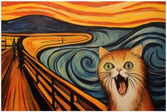 Wallario K&uuml;chenr&uuml;ckwand aus Glas 90 x 60 cm, Motiv: Der Schrei der Katze | Spritzschutz abwischbar & pflegeleicht