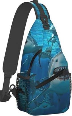 Generic Casual Sacoche Homme Bandouliere Groupe de requins sous-marins Oc&eacute;an Requins de mer Art Sacs &agrave; Bandouli&egrave;re Multifonction Cross Body pour Femme Homme C