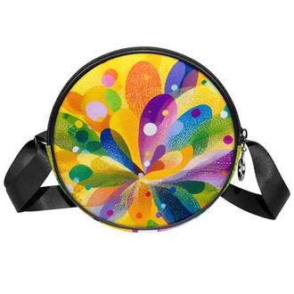 Generic Sac &agrave; bandouli&egrave;re rond pour femme, petit sac &agrave; bandouli&egrave;re color&eacute; &agrave; pois avec fermeture &eacute;clair, bretelles r&eacute;glables, sac &agrave; main rond d&eacute;contract&eacute; pour 