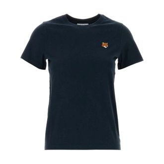 Maison Kitsun&eacute; Fox Head Patch Baumwoll-T-Shirt - - Tops - Damen - Blau - S