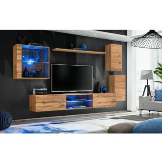 AC-D&eacute;co Ensemble meuble TV mural Switch XXIII - L 250 x P 40 x H 140 cm - Marron - Livraison gratuite