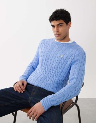 Polo Ralph Lauren Pull en maille torsad&eacute;e &agrave; logo embl&eacute;matique - Bleu