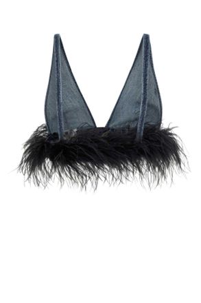 Miu Miu Womens Denim Crop Blouse Blue Cotton
