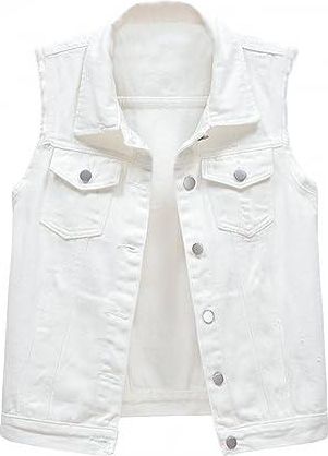 Generic Veste Denim Sans Manches Pour Homme Gilet Jean D&eacute;chir&eacute; Blouson Avec Poches D&eacute;contract&eacute;e Vintage Punk Style Moto Outdoor Gilets