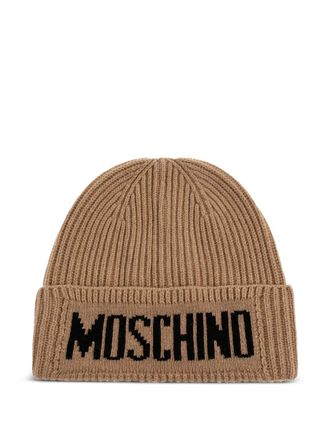 Moschino bonnet c&ocirc;tel&eacute; &agrave; logo brod&eacute; - Marron