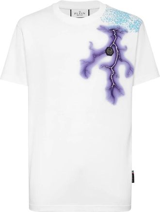 Philipp Plein Homme, Tops, Blanc, Taille: 4XL T-Shirt Col Rond Gothic Plein