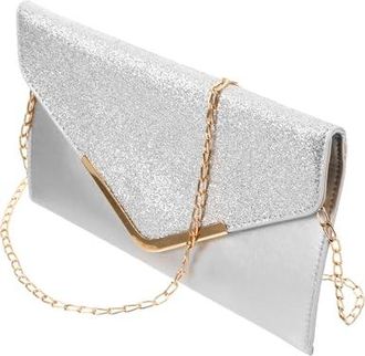 Yardwe Sac de Soirée Pailleté Argenté à Chaîne pour Femme Pochette Brillante pour Mariage et Bal Bandoulière Confortable Accessoire Élégant pour Fêtes et Évé