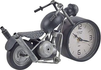Beliani Horloge de Table &agrave; Poser en Forme de Moto en Acier Noir et Argent&eacute; avec R&eacute;veil Id&eacute;e Cadeau et Accessoire D&eacute;co pour Int&eacute;rieurs Industriels Beliani