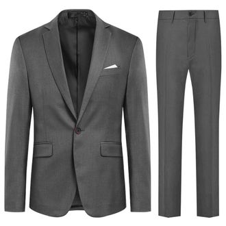 AlltheMen Herren Anzug 2 Teilig Slim Fit Herrenanzug Business Hochzeit Anzüge Modern Sakko Hose Grau XXL
