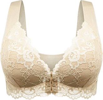 Generic 2026 Soutien-gorge pour femme avec fermeture avant r&eacute;glable et bordure en dentelle respirante extra &eacute;lastique, beige, 38C