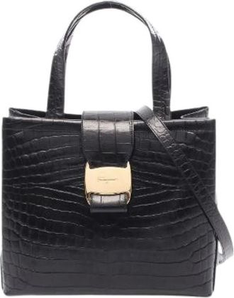 Ferragamo Sac &agrave; main Pre-owned Vara fa&ccedil;on croco 2-en-1 - Femme - Pre-owned - Noir - Taille: ONE Size