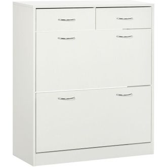 HOMCOM Homcom - Armoire meuble &agrave; chaussures multi-rangement 2 abattants double niveau 2 tiroirs blanc