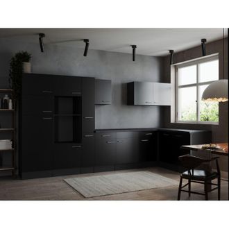 Respekta L K&uuml;che Leerblock Winkelk&uuml;che Grau Matt Schwarz 370 x 172 cm Respekta