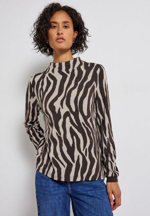 Street One Rundhalspullover mit Zebra Print, Animal Print