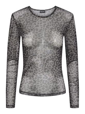Pieces Pcninni Ls Mesh Noos BC Top pour Femme, Noir/imprim&eacute; l&eacute;opard, S