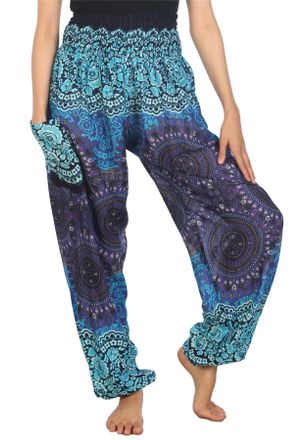 Lofbaz Haremshose Damen Boho Yogahose Pumphose Hippie Hose Kleidung Festival Outfit Sommerhose Leicht Sommer Hosen - Rose 2 Blau 4XL Große Größen