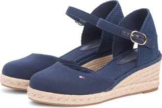 Tommy Hilfiger Keilsandalette TOMMY HILFIGER MID WEDGE ESPAD CLOSED TOE, Damen, Gr. 37, dunkelblau, Leder, Textil, Schuhe, Plateau, Sommerschuh mit verstellbarer Sch