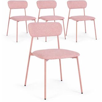 Les Tendances Set de 4 chaises INKA - Acier peint & assise rembourr&eacute;e-Rose