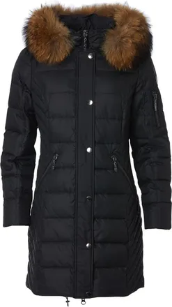 Danwear Femme, Manteaux, Noir, Taille: 38 FR Doudoune de Luxe avec Fourrure de Raton Laveur