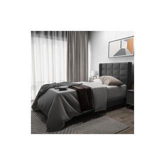 Liberte Libert&eacute; - Lit simple capitonn&eacute; au design moderne avec sa t&ecirc;te de lit et sommier &agrave; lattes, 90x200cm, en lin gris