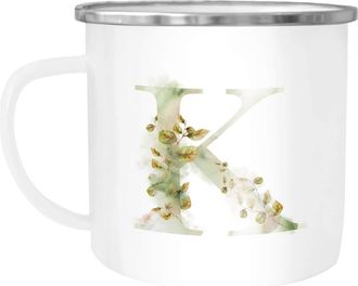 Autiga Emaille Tasse Becher Buchstaben-Tasse K Alphabet Monogram Zeichen Tasse mit Buchstabe wei&szlig;-metall unisize