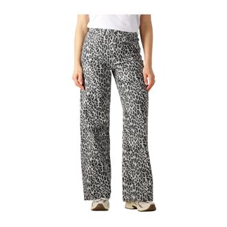 Object Leopard Print Wide Leg Jeans - - Trousers - Damen - Grau - S