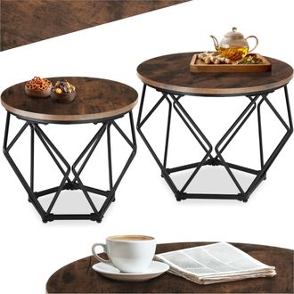 TecTake Couchtisch 2er Set, Beistelltisch in Diamantform, Industrie-Design, für Wohnzimmer Schlafzimmer Büro, Tischplatte aus Holz, schwarzes Metallgestell (I