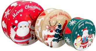 Hemoton Bo&icirc;tes &agrave; Biscuits de No&euml;l, 3 Pi&egrave;ce Boite Metal Noel, Multifonctionnel Bo&icirc;tes &agrave; Biscuits avec Couvre, Boites Metal Biscuits pour Biscuits, Chocolat, Bo