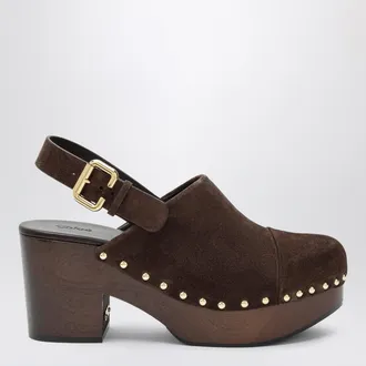 Chlo&eacute; Jeannette Keil-Clogs aus Veloursleder, schokobraun