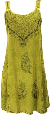 Guru Shop Besticktes Indisches Minikleid Boho Chic, Hippie Tunika - Lemon Design 16, Damen, Synthetisch