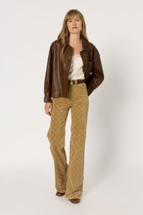 Gerard Darel Jean flare en velours &agrave; monogramme - ANNA - Sable