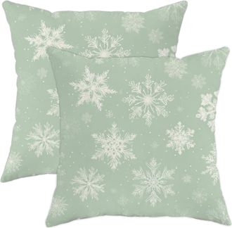 Generic Winter-Kissenbezüge, 2er-Set, mintgrün, Schneeflockenmuster, saisonale dekorative quadratische Heimdekoration für Sofa, Bett, Couch, 50,8 x 50,8 cm