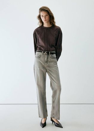 Mango Blouse brod&eacute;e d&eacute;tail cristaux marron - Femme - S - MANGO
