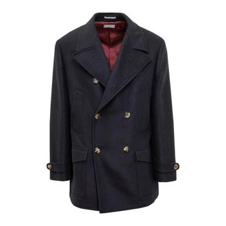 Brunello Cucinelli Homme, Manteaux, Bleu, Taille: XL Peacoat crois&eacute;