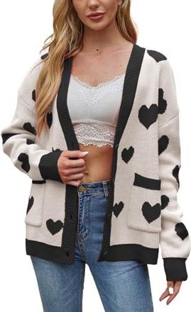 Generic Cardigan &agrave; manches longues ouvert sur le devant pour femme - Tricot en forme de coeur - Col en V boutonn&eacute; - Pull surdimensionn&eacute; l&eacute;ger et d&eacute;contract&eacute; p
