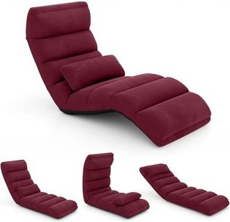 Costway HOMFME Chaise Relax avec Dossier R&eacute;glable 5 Niveaux et Oreiller, Cadre en M&eacute;tal, Canap&eacute; Paresseux au Sol Rembourr&eacute;e Pliable en Faux Daim, 175 x 55 x 2